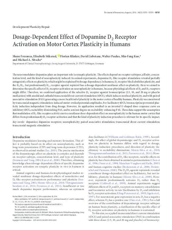 (PDF) Dosage-Dependent Effect of Dopamine D2 Receptor Activation on ...