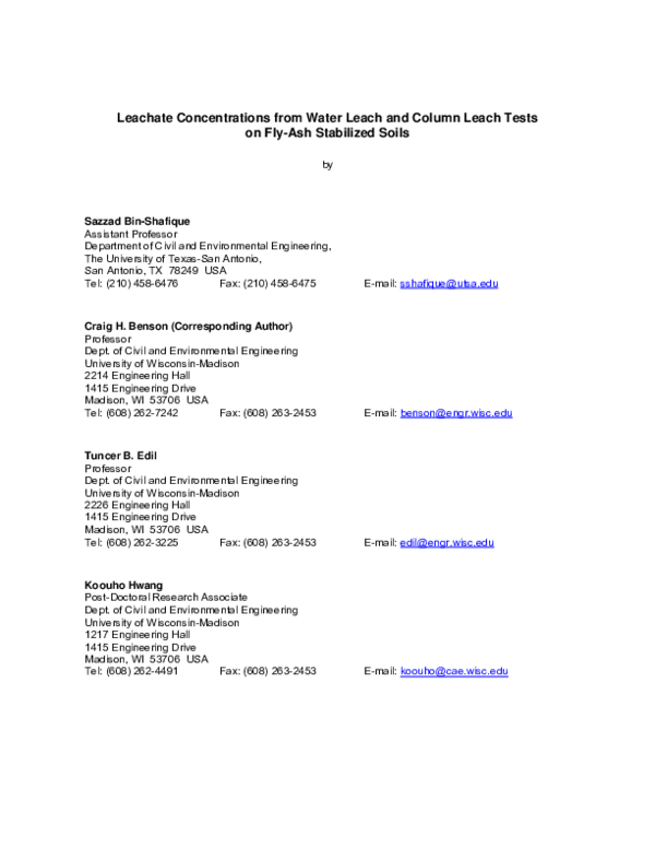 (PDF) Leachate concentrations from water leach and column leach tests ...