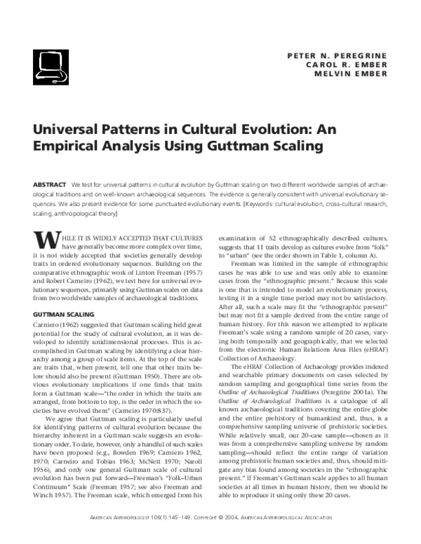 (PDF) Universal Patterns in Cultural Evolution: An Empirical Analysis ...