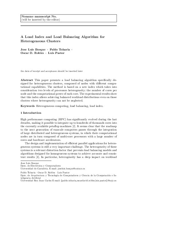 Pdf A Load Index And Load Balancing Algorithm For Heterogeneous Clusters