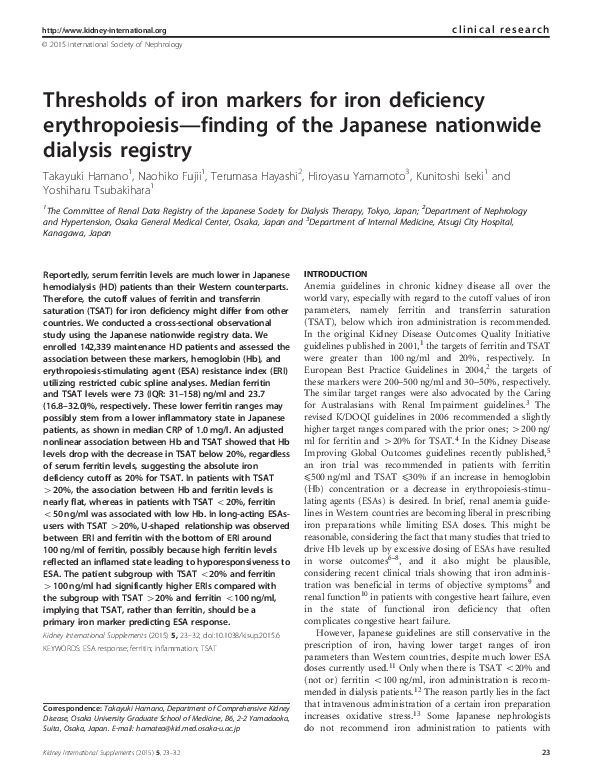 (PDF) Thresholds of iron markers for iron deficiency erythropoiesis ...