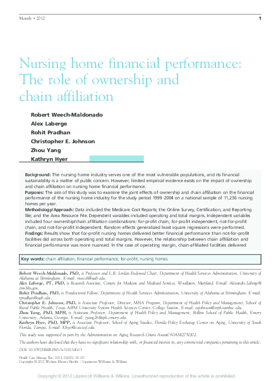 (PDF) Nursing home financial performance