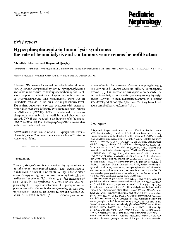 (PDF) Hyperphosphatemia in tumor lysis syndrome: the role of ...
