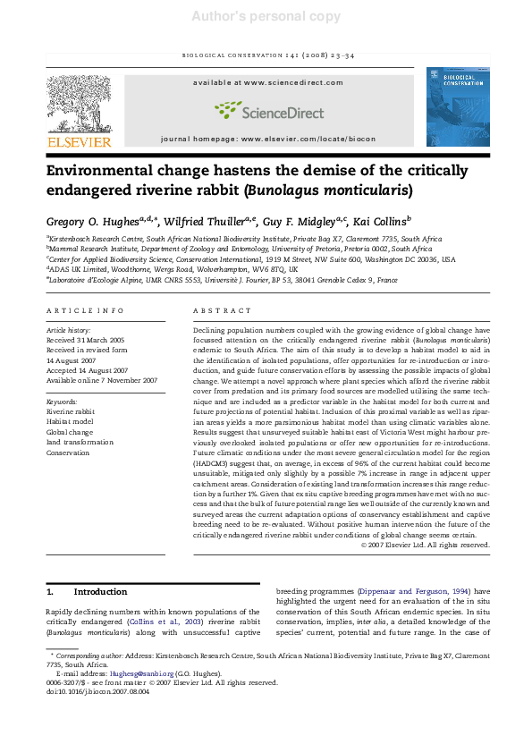 (PDF) Environmental change hastens the demise of the critically ...