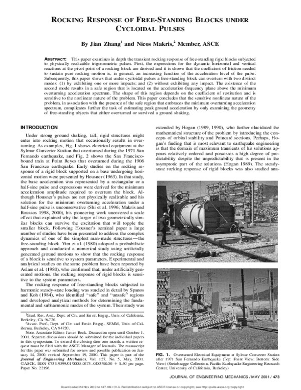(PDF) ROCKING RESPONSE OF FREE-STANDING BLOCKS UNDER CYCLOIDAL PULSES