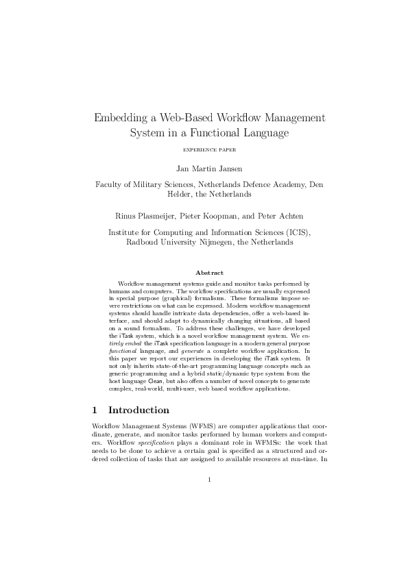 (PDF) Embedding a web-based workflow management system in a functional language