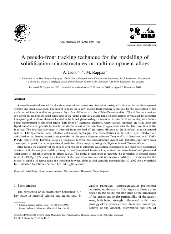 (PDF) A pseudo-front tracking technique for the modelling of solidification microstructures in ...