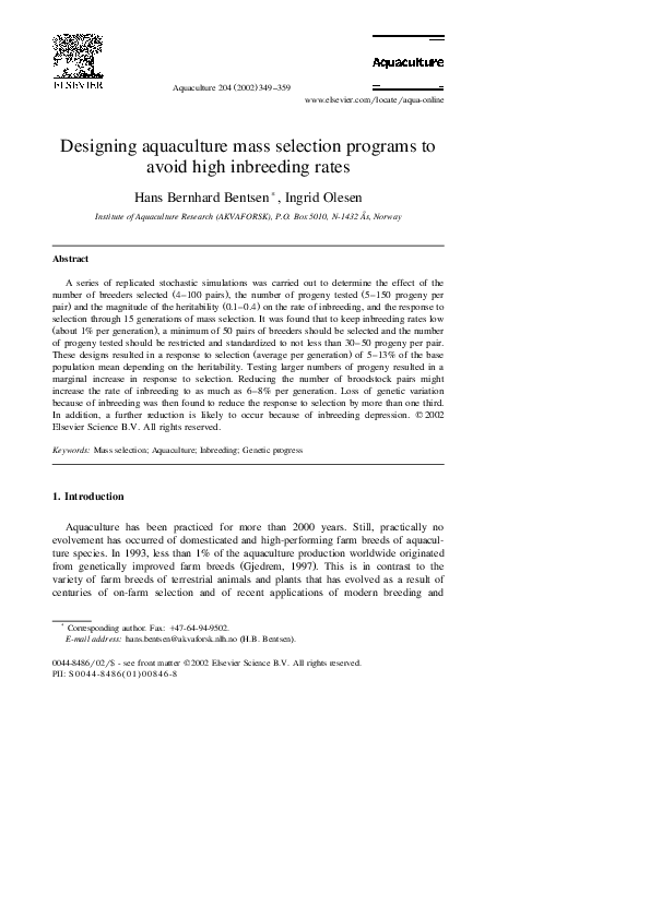 (PDF) Designing aquaculture mass selection programs to avoid high ...