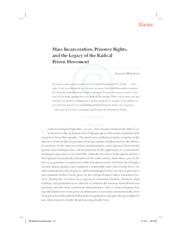(PDF) Mass Incarceration, Prisoner Rights, and the Legacy of the ...