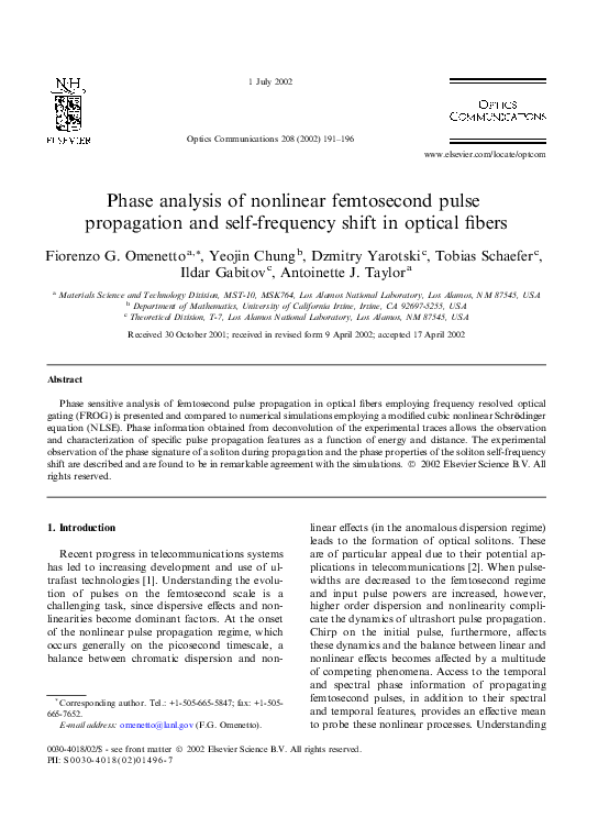 (PDF) Phase analysis of nonlinear femtosecond pulse propagation and self-frequency shift in ...