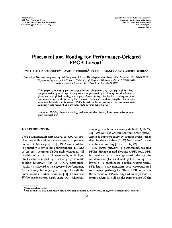 (PDF) Placement and Routing for Performance-Oriented FPGA Layout