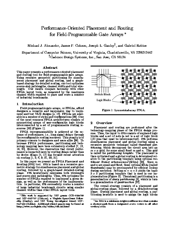 Pdf Performance Oriented Placement And Routing For Field Programmable Gate Arrays James