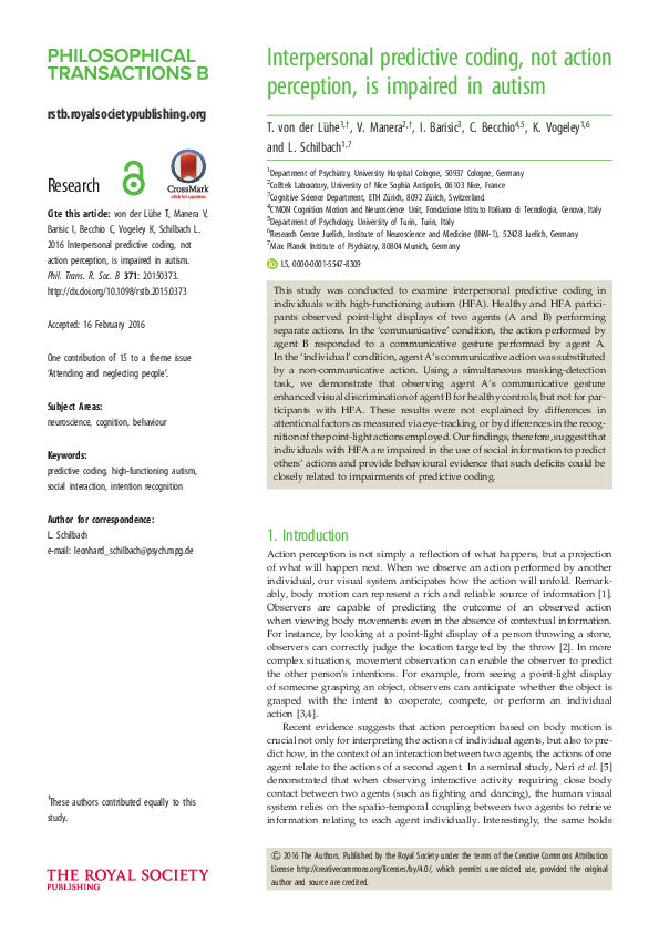 (PDF) Interpersonal predictive coding, not action perception, is ...