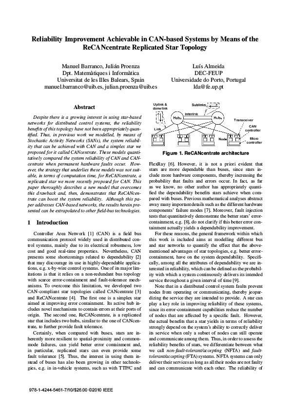 (PDF) Reliability improvement achievable in CAN-based systems by means ...
