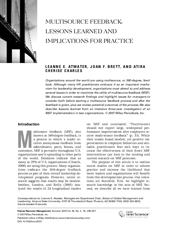 (PDF) #Multisource feedback lesson learned and implication | Roni ...