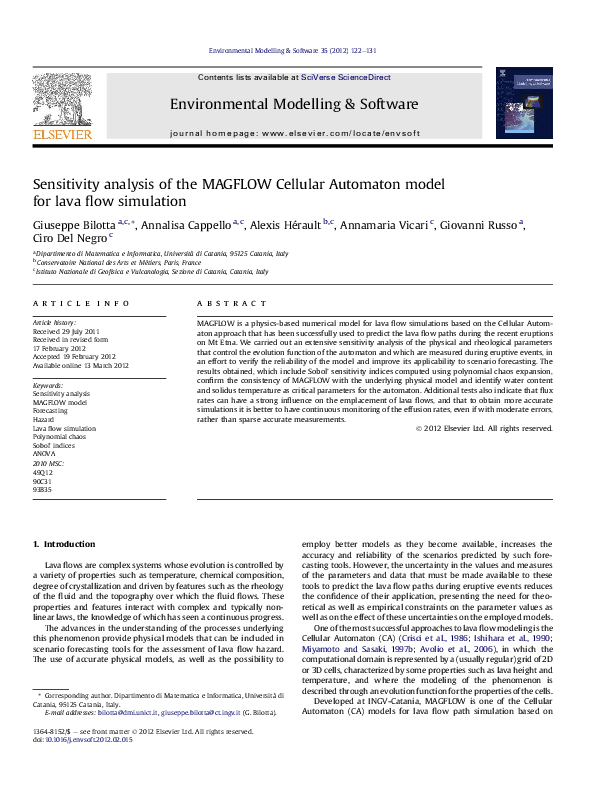 Pdf Sensitivity Analysis Of The Magflow Cellular Automaton Model For Lava Flow Simulation 