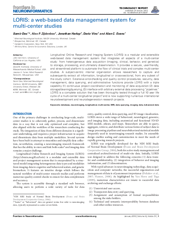 (PDF) LORIS: a web-based data management system for multi-center studies