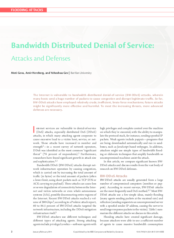 (PDF) Bandwidth Distributed Denial of Service: Attacks and Defenses