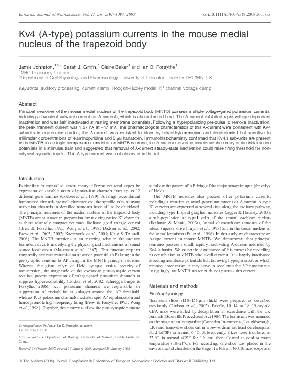 (PDF) Kv4 (A-type) potassium currents in the mouse medial nucleus of ...
