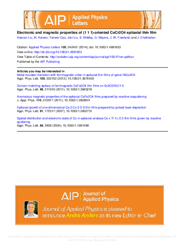 (PDF) Electronic and magnetic properties of (1 1 1)-oriented CoCr2O4 ...