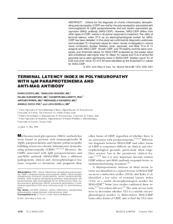 (PDF) TERMINAL LATENCY INDEX IN POLYNEUROPATHY WITH IgM PARAPROTEINEMIA ...