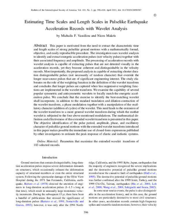 (PDF) Estimating Time Scales and Length Scales in Pulselike Earthquake ...