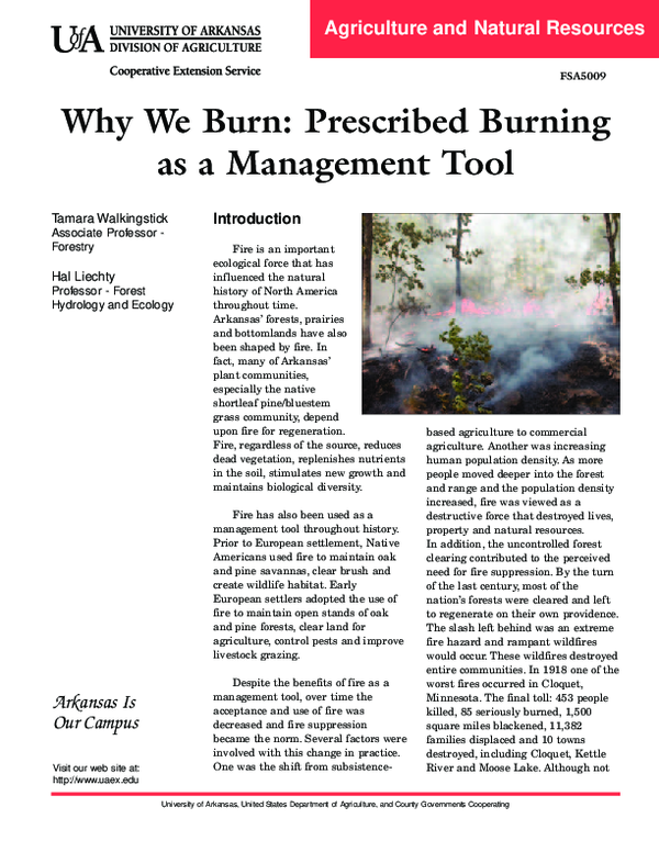 (PDF) Why We Burn: Prescribed Burning as a Management Tool