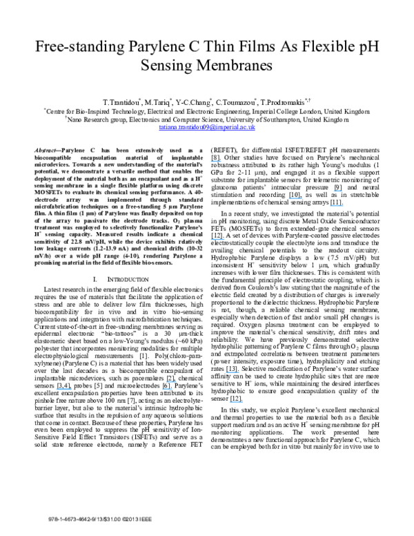 (PDF) Free-standing parylene C thin films as flexible pH sensing membranes | Themis Prodromakis ...