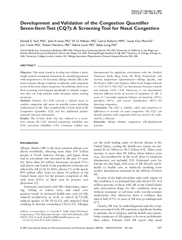 (PDF) Development and Validation of the Congestion Quantifier Seven ...