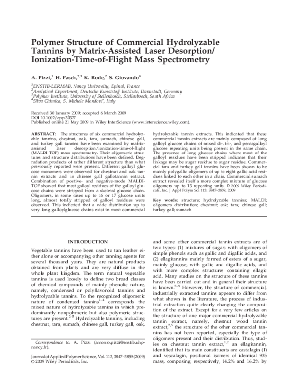 (PDF) Polymer structure of commercial hydrolyzable tannins by matrix ...