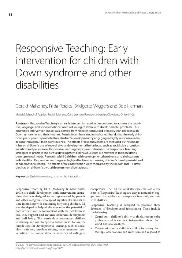 (PDF) Responsive Teaching: Early intervention for children with Down ...