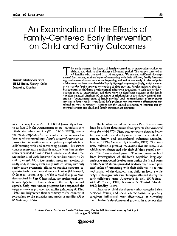 (PDF) An Examination of the Effects of Family-Centered Early ... (PDF) An Examination of the Effects of Family-Centered Early ...