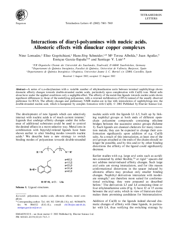 (PDF) Interactions of diaryl-polyamines with nucleic acids. Allosteric ...