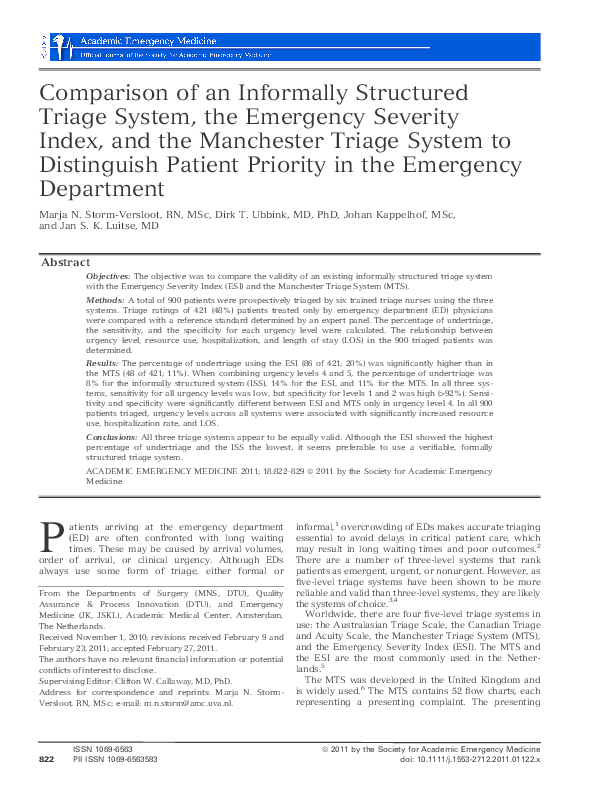 (PDF) Comparison of an Informally Structured Triage System, the ...