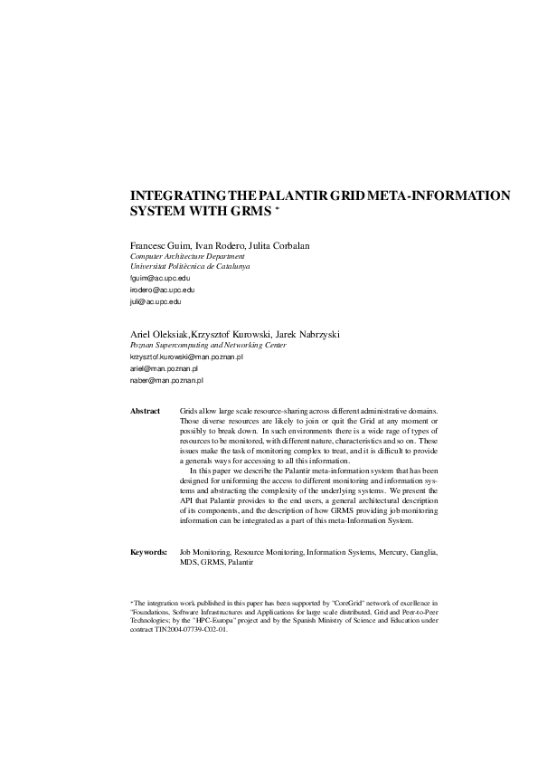 (PDF) Integrating the Palantir Grid Meta-Information System with GRMS