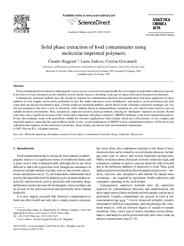 (PDF) Solid phase extraction of food contaminants using molecular imprinted polymers