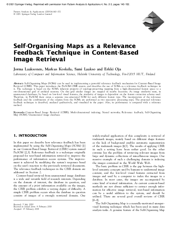 (PDF) Self-Organising Maps as a Relevance Feedback Technique in Content-Based Image Retrieval