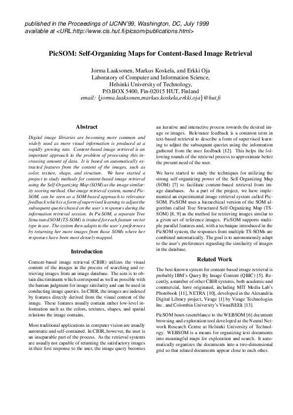 (PDF) PicSOM-content-based image retrieval with self-organizing maps