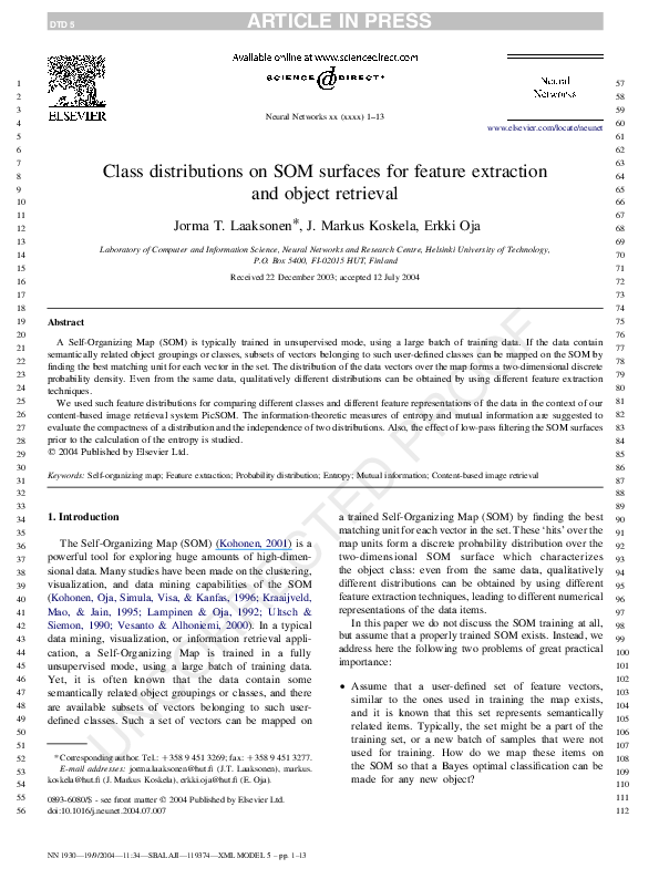 (PDF) Class distributions on SOM surfaces for feature extraction and ...
