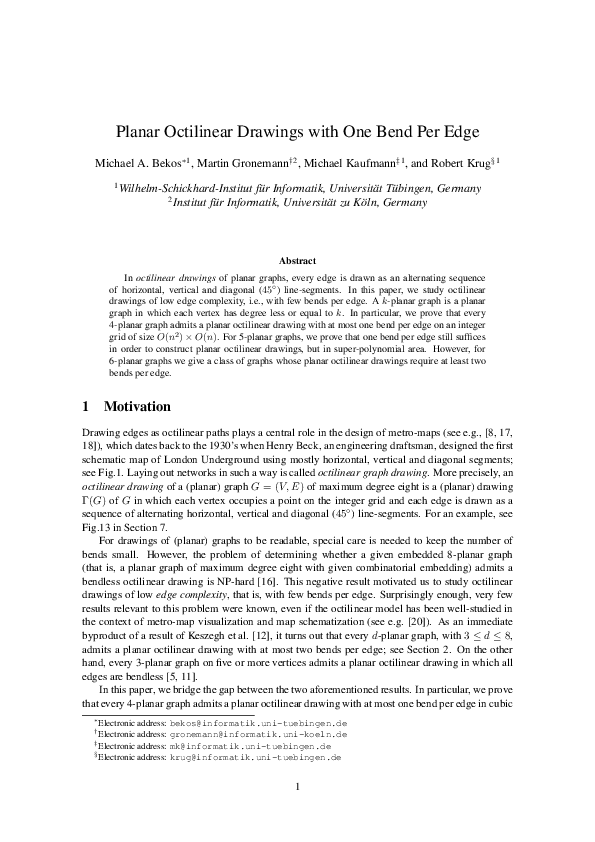 (PDF) Planar Octilinear Drawings with One Bend Per Edge