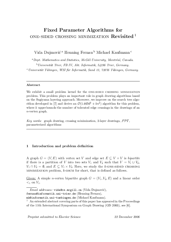(PDF) Fixed parameter algorithms for one-sided crossing minimization revisited