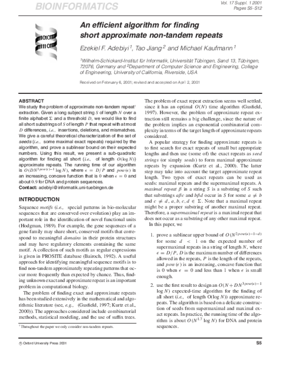 (PDF) An efficient algorithm for finding short approximate non-tandem repeats