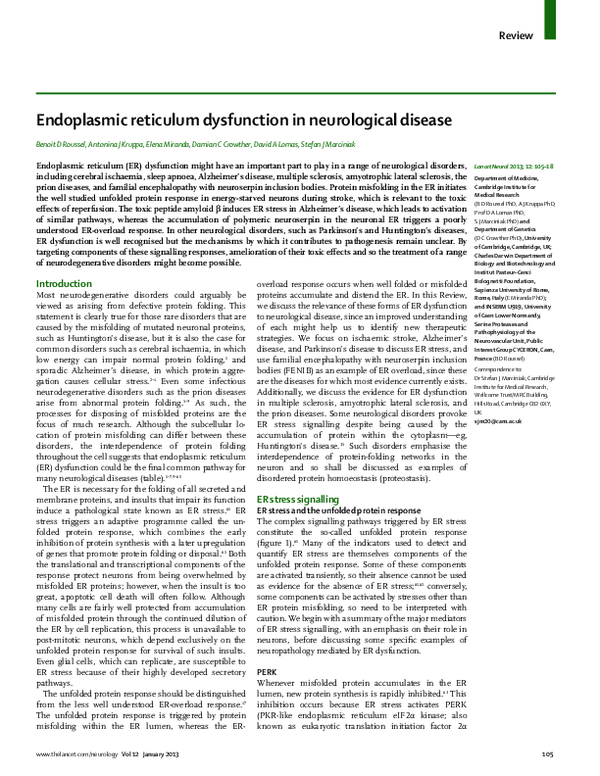 (PDF) Endoplasmic reticulum dysfunction in neurological disease