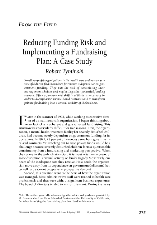 (PDF) Reducing Funding Risk and Implementing a Fundraising Plan: A Case Study