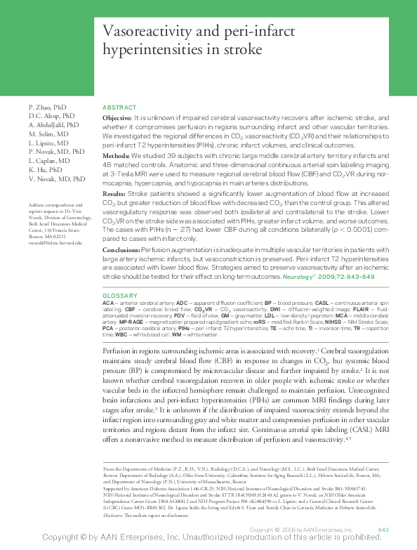 (PDF) Vasoreactivity and peri-infarct hyperintensities in stroke