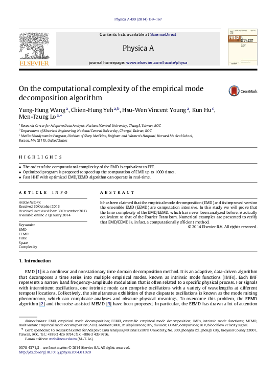 Pdf On The Computational Complexity Of The Empirical Mode Decomposition Algorithm