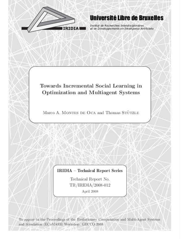 (PDF) Towards incremental social learning in optimization and multiagent systems
