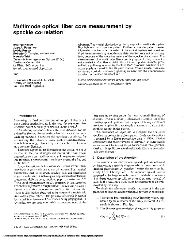 (PDF) Multimode optical fiber core measurement by speckle correlation