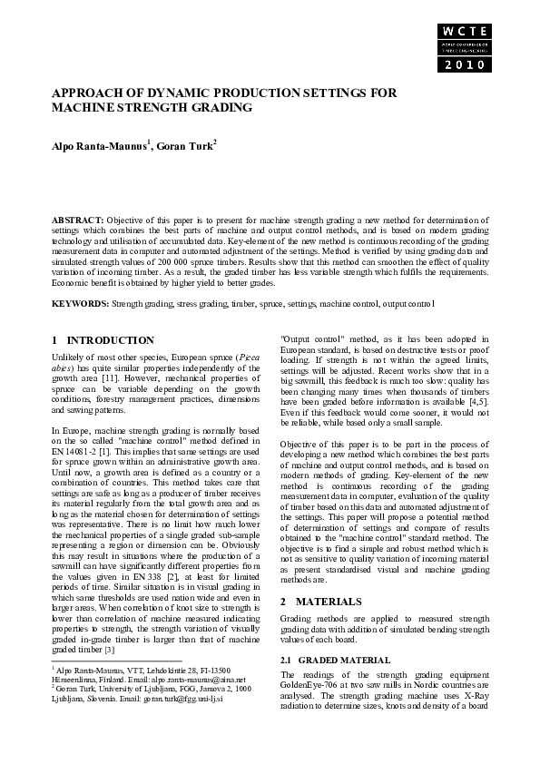 (PDF) Approach of dynamic production settings for machine strength grading