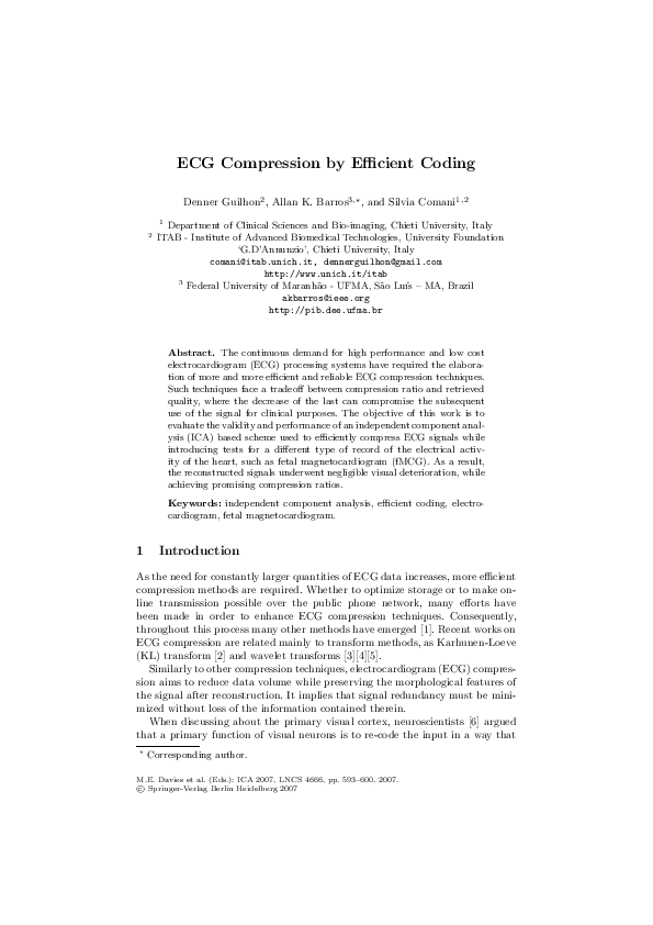 Pdf Ecg Compression By Efficient Coding 
